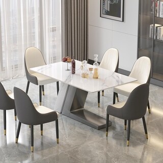 Modern Slate Kitchen Dining Table with White Rectangle Sintered Stone ...
