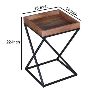 22 Inch Industrial End Side Table with Mango Wood Tray to p, X Shape ...