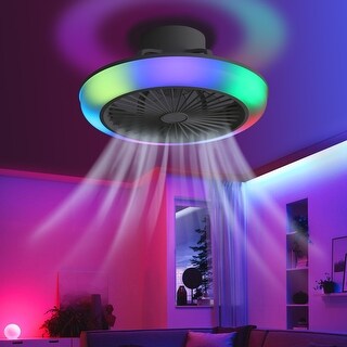18" RGB Dimmable LED Enclosed Ceiling Fans for Kids Room - Bed Bath ...