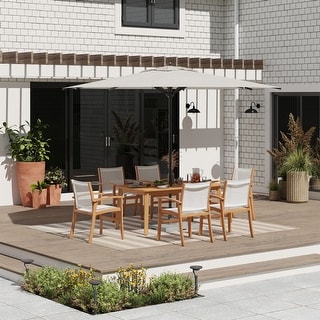Outdoor Dining Set 7-Piece Acacia Wood Patio Arm Chair with Breathable ...