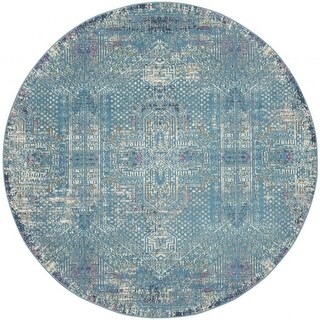 8' Round Blue Distressed Medallion Area Rug - 3'6" - Bed Bath & Beyond ...