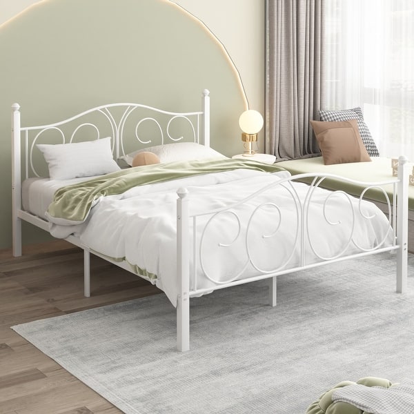 white scroll bed frame