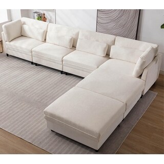 Beige U-shape Sectional Sofa Sets 6 Seat Modular Sofa with Ottamans - Bed Bath & Beyond - 40147002
