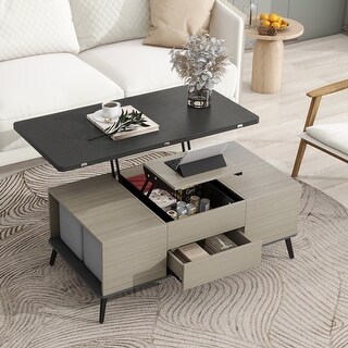 Dark Gray Double Lift-top Coffee Table Set of 5, Accent End Table with ...