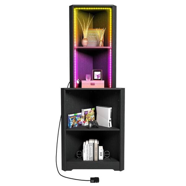 5 Tier Corner Bookshelf and Bookcase with LED Light Open Display ...