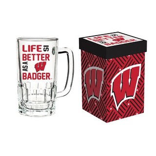 18 oz Glass Tankard Cup Beer Mug w/ Gift Box, University of Wisconsin ...