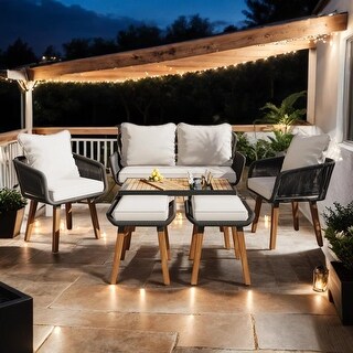 Artsy 6-Piece Rope Patio Furniture Set with Acacia Wood Cool Bar Table ...
