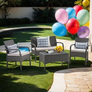 Artsy 4-Piece Outdoor Patio Conversation Set with Cushions and Table ...