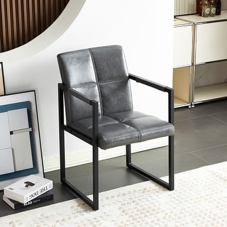 2 Pcs PU Leather Dining Chair, Black Metal Frame Arm Chair - Bed Bath ...