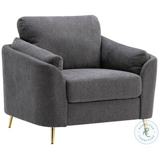 Jace 35 Inch Accent Chair, Dark Gray Polyester, Gold Metal Legs, Pillow ...
