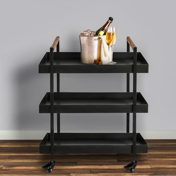 3 Tier Bar Cart with Black Tray Shelves Serving Cart for Home Tea Cart ...