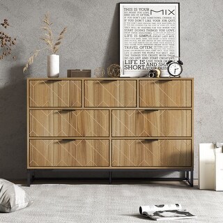 Walnut Wood Color Dresser Storage with 7 Drawers and Metal Handle - Bed ...