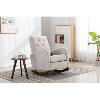 Light Gray Modern 25.98" High Back Upholstered Buttons Tufted Rocking ...