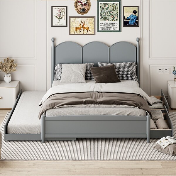 Grey Rustic Queen Platform Bed with Twin XL Trundle Drawers Bed Bath Beyond 42446132
