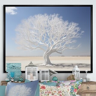 Designart "Grey And White Winter Tree" Landscape Trees Framed Wall Art ...