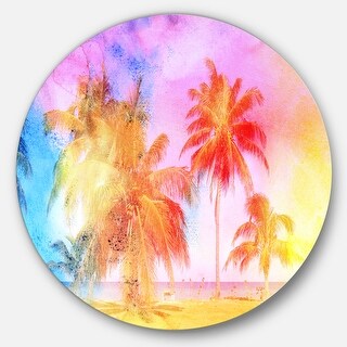 Designart 'High-rise Retro Palm Trees' Landscape Circle Wall Art - Bed ...