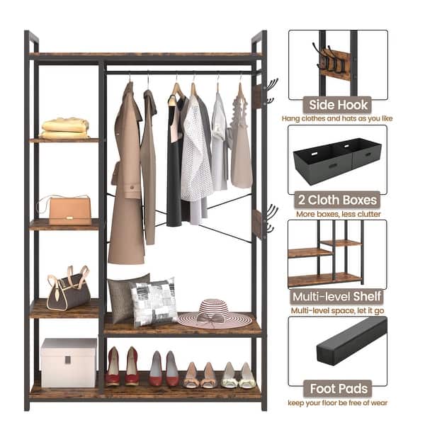 Free-Standing Garment Rack Closet Organizer with Storage Box andSide ...