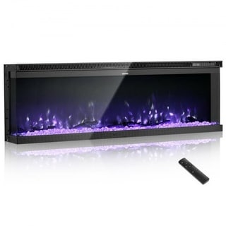 Black Glass Electric Fireplace Three-Sided Glass with Adjustable Flames ...