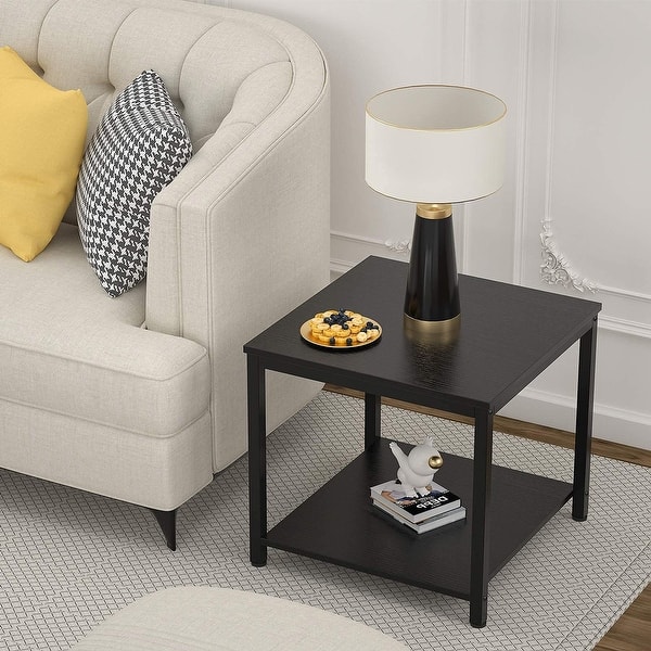 Side Table 20 Inch Square, 2-Tier Coffee Tea End Table Nightstands for ...
