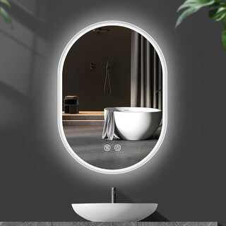 26 X 18 Inch Wall Mounted Oval Led Lighted Bathroom Vanity Mirror with ...