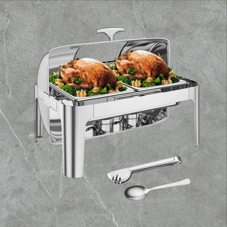 9QT 2 Half Pan Stainless Steel Rectangular Chafing Dishes for Buffet ...