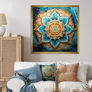 Designart "Divine Mandala In Vintage Gold And Turquoise I" Boho Mandala ...