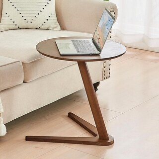 Modern C-Shaped Round Wood Side Table - Solid Rubberwood End Table for ...