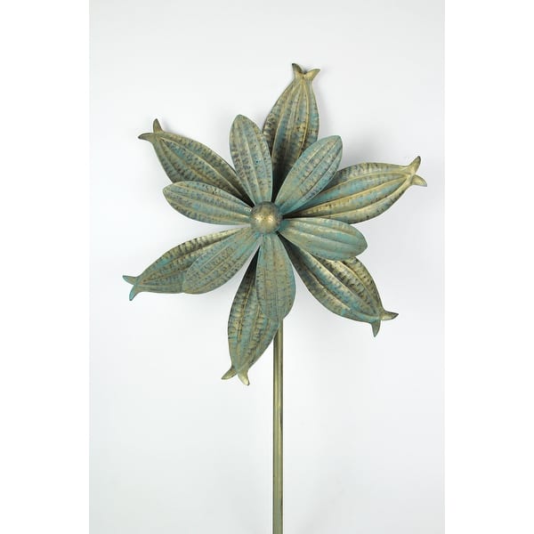 Verdigris Bronze Finish Metal Dual Flower Wind Spinner Garden Stake ...