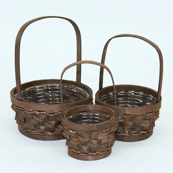Set Of 3 Long Handled Slat Wood Baskets - Bed Bath & Beyond - 40397669