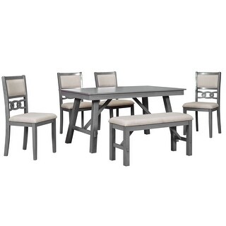 Minimalist Rectangular Table & Chairs Set with 4 Upholstered Chairs and Bench - Bed Bath ...