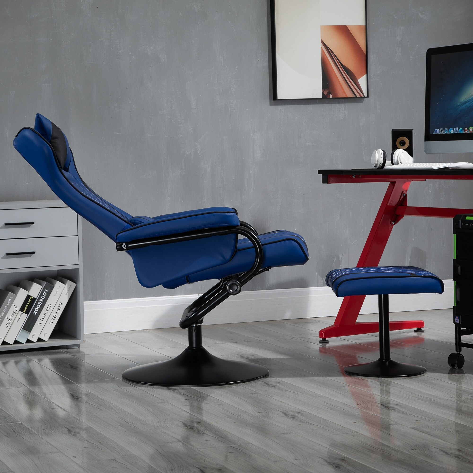 Racing Style Swiveling Gaming Chair Recliner With Ottoman, Lumbar ...