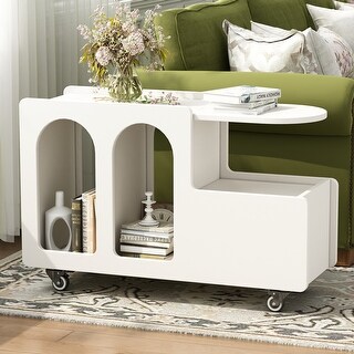 Multi Layer Storage Sofa Table, Mobile End Table with Lockable Wheels ...