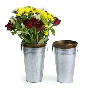 Galvanized French Bucket with Rust Trim for Tabletop Decorative Display ...