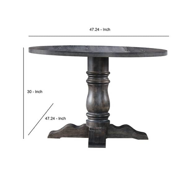 Wooden Round Dining Table With Heavy Pedestal Feet, Weathered Gray ...