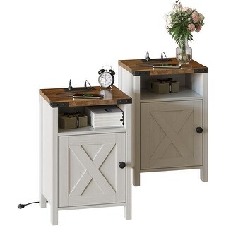 End Tables Set of 2, Nightstands with Charging Station, Barn Door ...