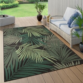 Gertmenian Paseo Paume Green Casual Palm Leaf Flatweave Indoor/ Outdoor Area Rug - On Sale - Bed ...