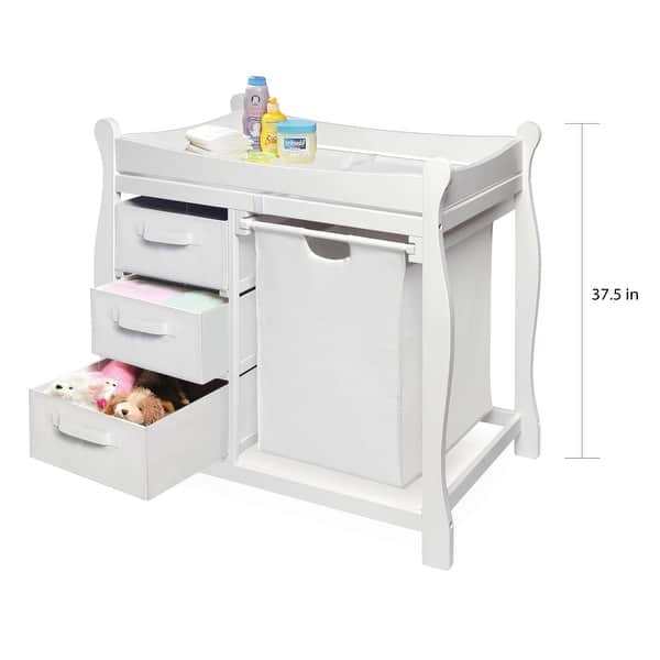 Sleigh Style Baby Changing Table with Hamper and 3 Baskets, Cherry ...