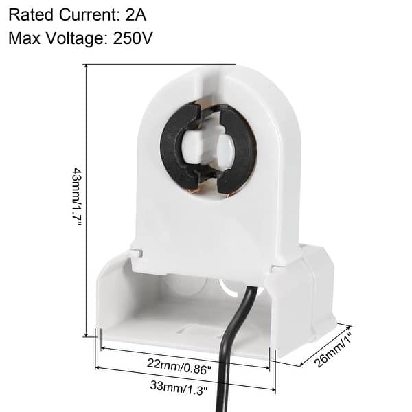 T8 Lamp Holder Socket Non-Shunted Light Holder with Wire 33x26x43mm ...