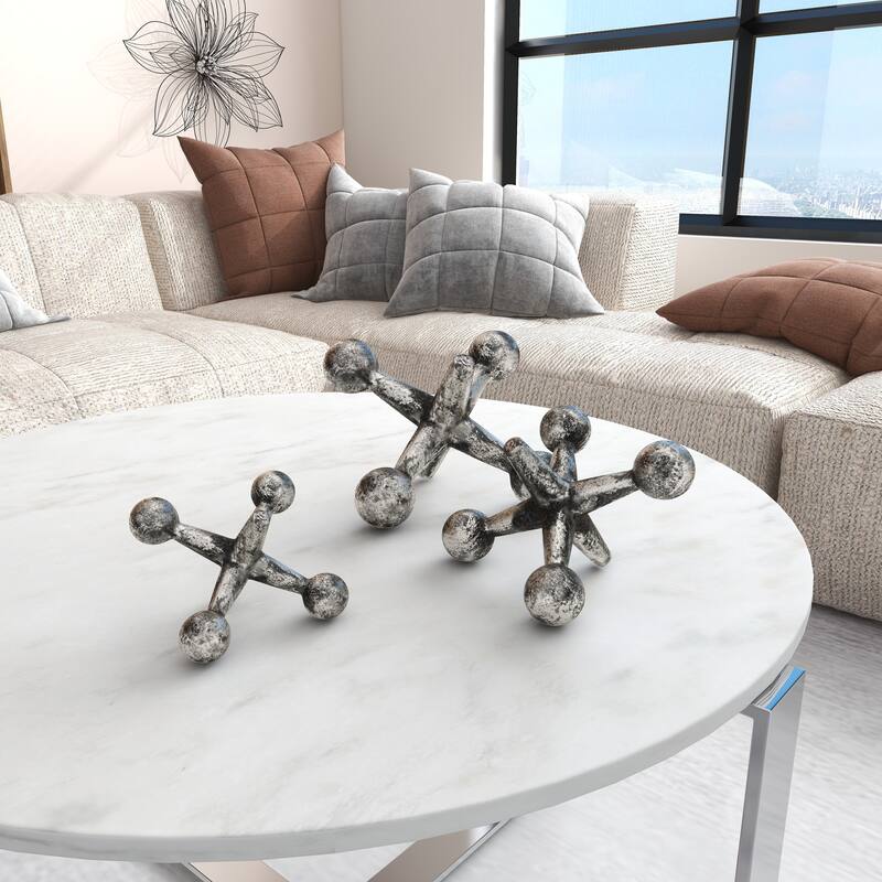 Classy Metal Silver Jacks (Set Of 3) - Overstock - 21015402