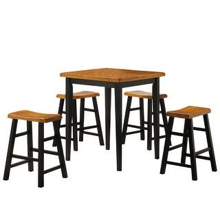 Gael Counter Height Square Dining Table Set, 4 Stools, Wood, Oak, Black ...