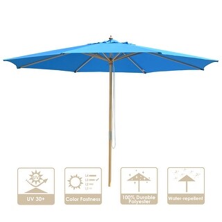 13Ft 8 Ribs Retro Wooden Umbrella with UV30+ Protection and Fade ...