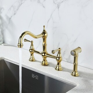Bridge Dual Handles Kitchen Faucet With Pull-Out Side Spray in - Bed ...