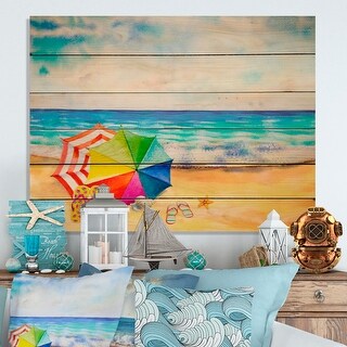 Designart 'Aerial Pastel Beach Miami II' Nautical & Coastal Wood Wall ...