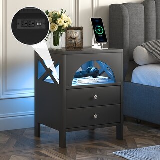 LED Lights Nightstand and USB Charging Ports Power Outlet, Bedside ...