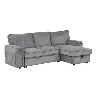 Grey Sleeper Sofa, Recliner Sofa w/ Pull Out Bed & Hidden Cup Holders ...