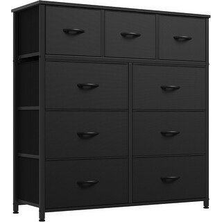 9 Drawers Fabric Dresser, Black Chest of Drawers, Storage Tower ...