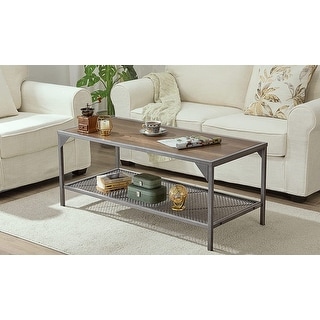 Square Coffee Table for Home Office ,2 Layers of Metal Mesh Shelf ...