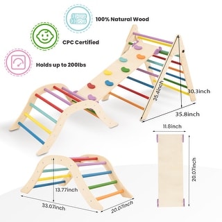 7 in 1 Pikler Triangle Gym, Montessori Foldable Wooden Climber with ...