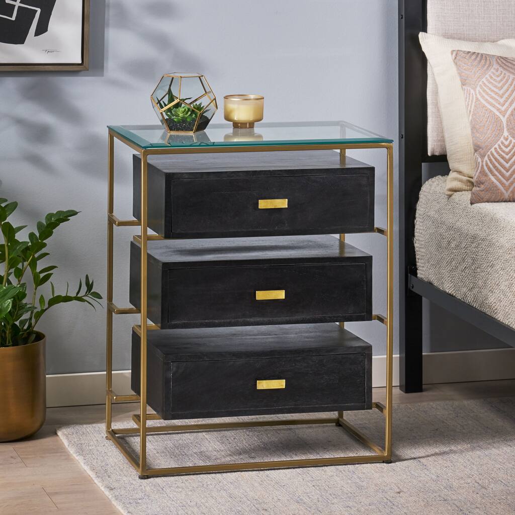 Hoadley Modern Handcrafted 3 Drawer Glass Top Nightstand by Christopher ...
