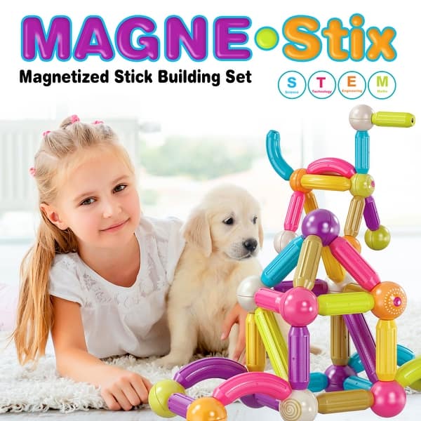 Contixo ST2 Magnet Stix 68 Piece Set STEM, 3D Magnetic Building Sticks ...